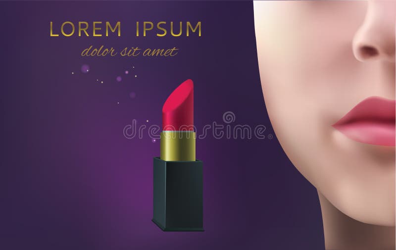 Illustration of Red Open Lips and Lipstick. Vector Illustration. Stock ...