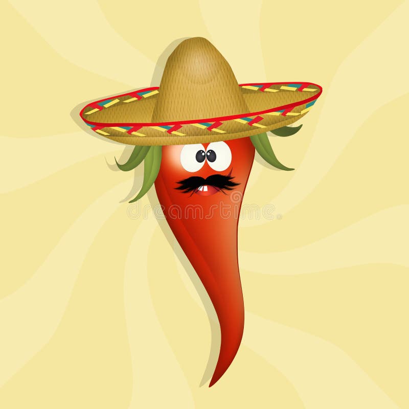 Red pepper with sombrero stock illustration. Illustration of mustache ...