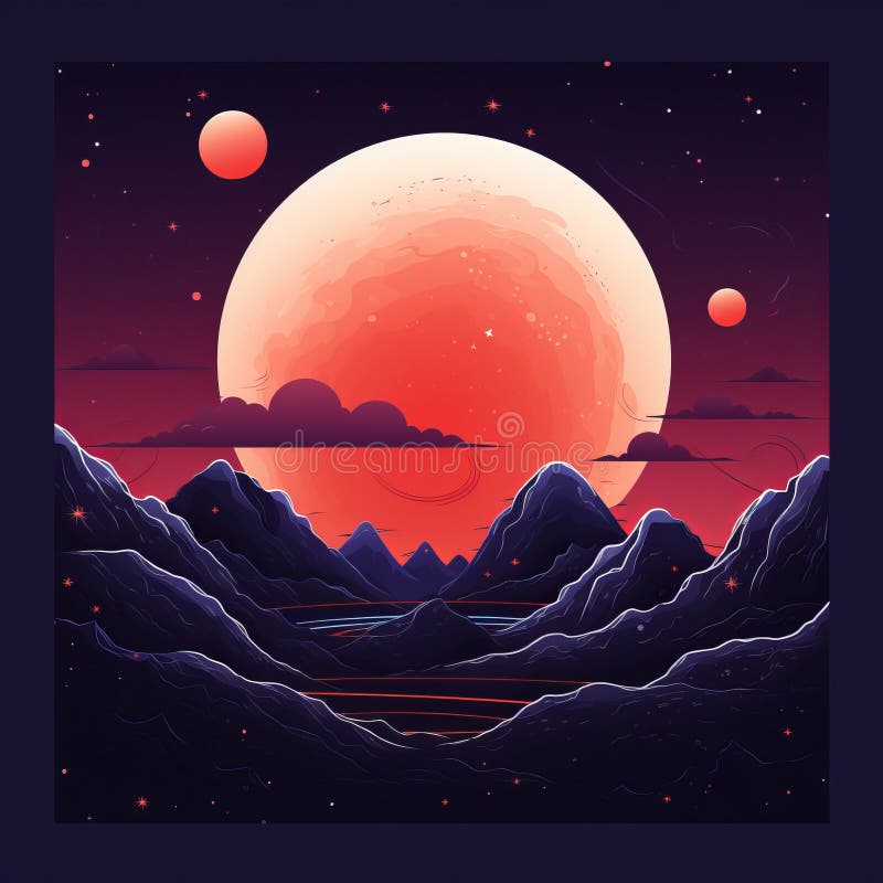 An Illustration of a Red Planet and Mountains at Night Stock ...