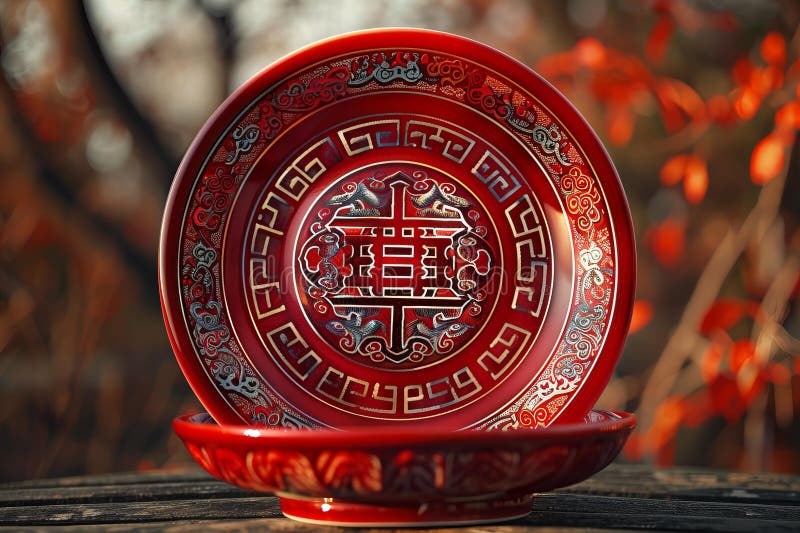 Illustration of the Red Plate Has Chinese Symbols on it, High Quality ...