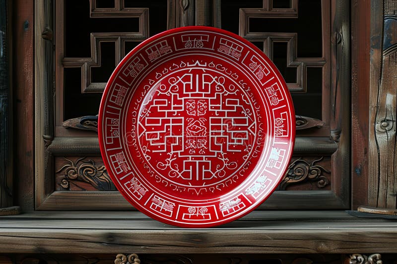 The Red Plate Has Chinese Symbols on it, High Quality, High Resolution ...