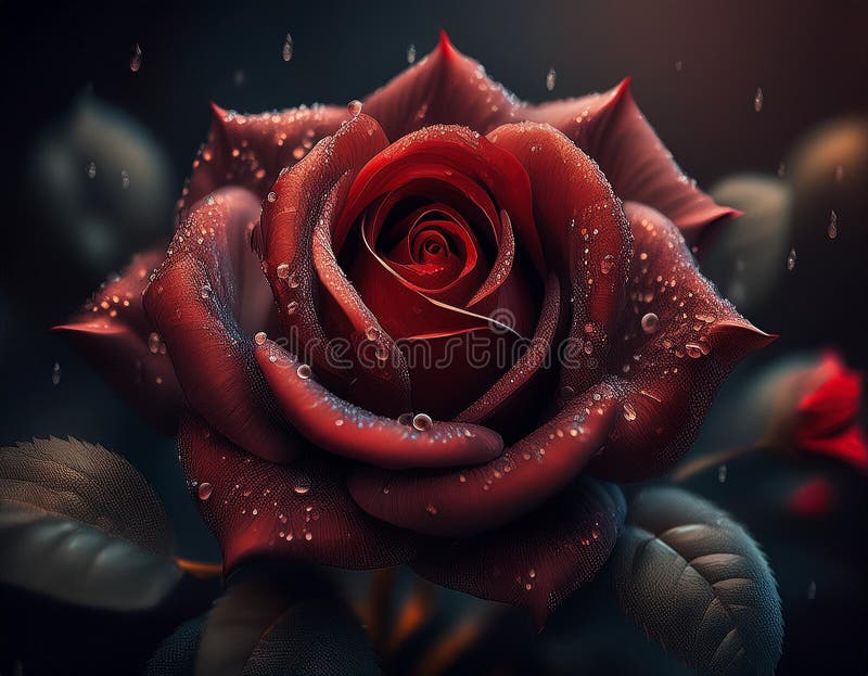 Illustration of a Red Rose with Dew Drops Stock Image - Image of ...
