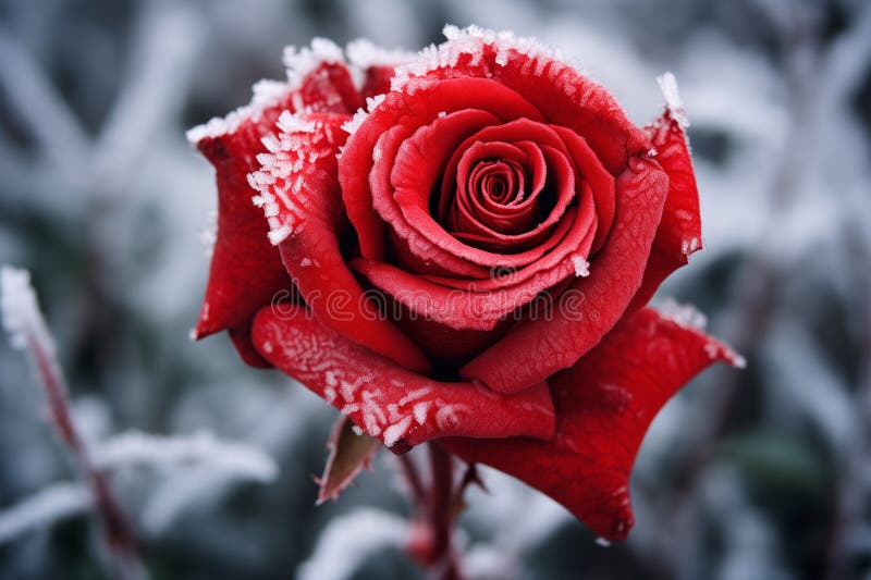 Illustration of Red Rose in Snow. Generative AI Stock Illustration ...