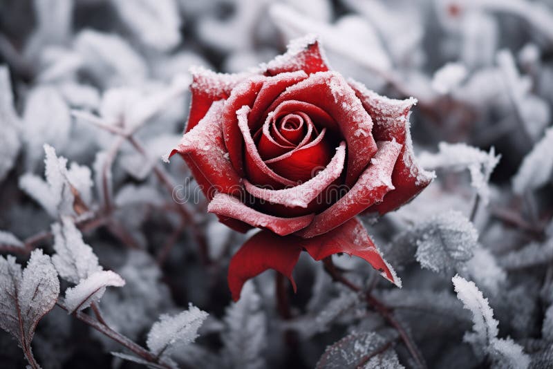Illustration of Red Rose in Snow. Generative AI Stock Illustration ...