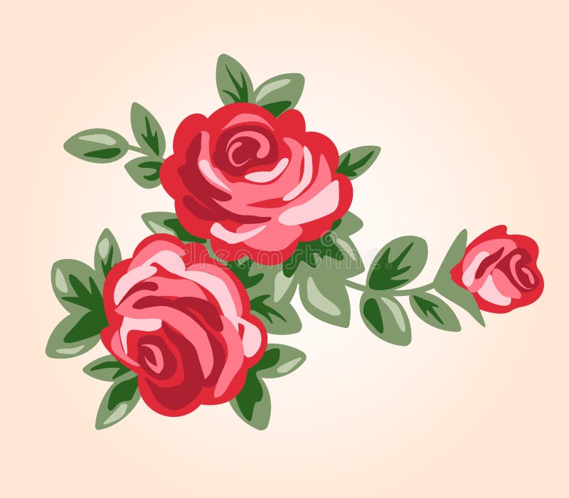 Illustration of Red Roses in Retro Style Stock Vector - Illustration of ...