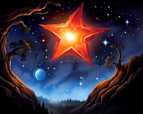 An Illustration of a Red Star in the Night Sky Stock Illustration ...