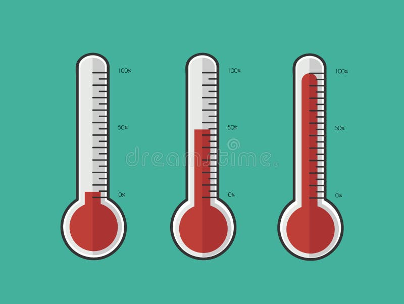 Illustration of Red Thermometers with Different Levels, Flat Sty Stock ...
