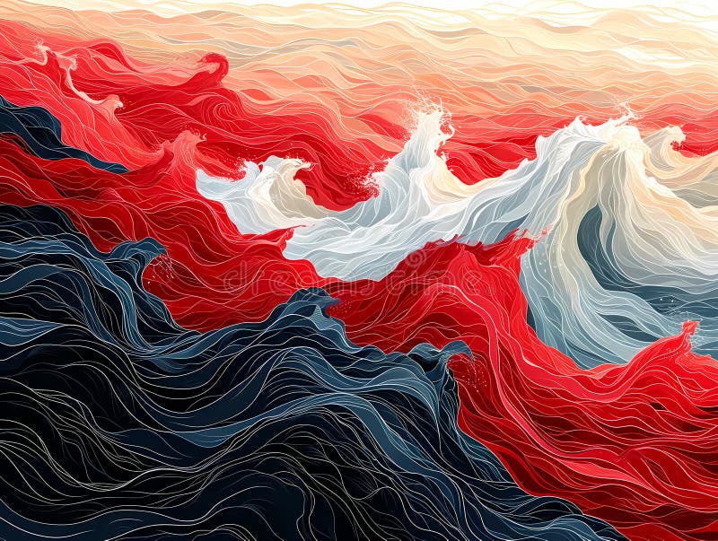 The Illustration of a Red Wave, a Red White and Blue Waves Stock ...