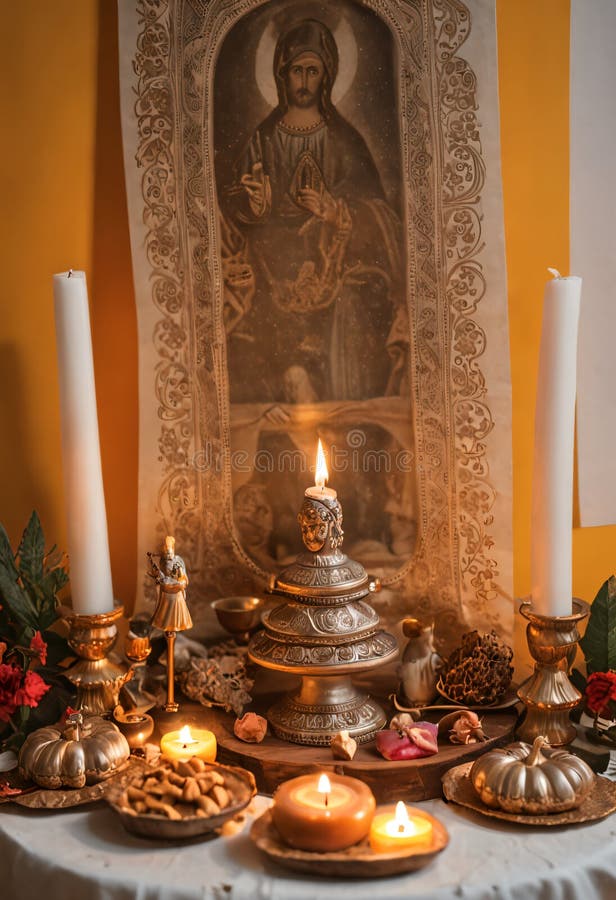 Illustration of a Religious Altar, Representing a Ritual with Symbols ...