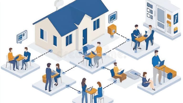 Connected Remote Work and Collaboration Network Stock Illustration ...
