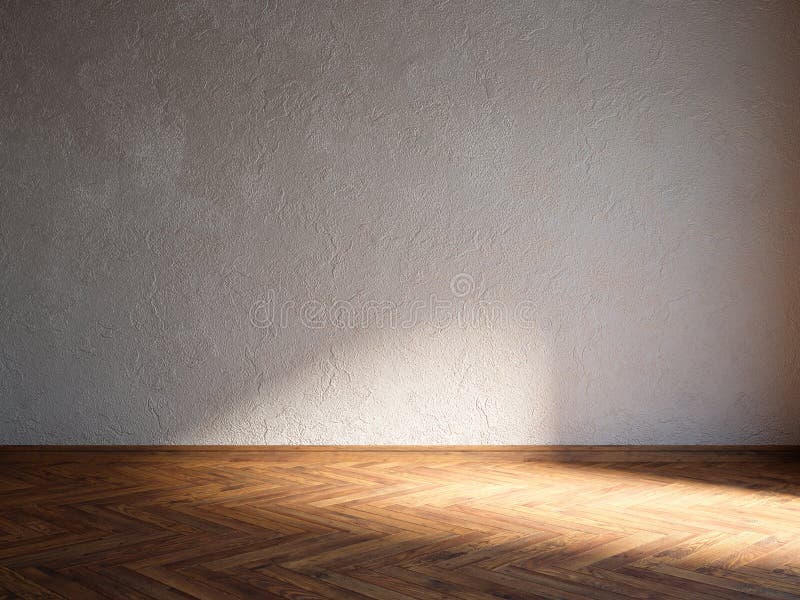 Illustration Render Natural Wood Floor Interior with Rough Stucco Wall ...