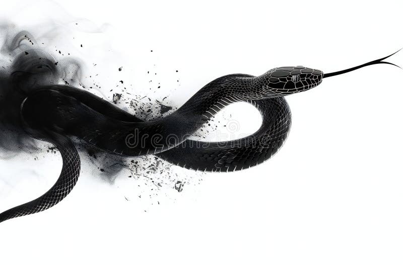 Rendering of a Black Snake with Smoke on a White Background Stock ...