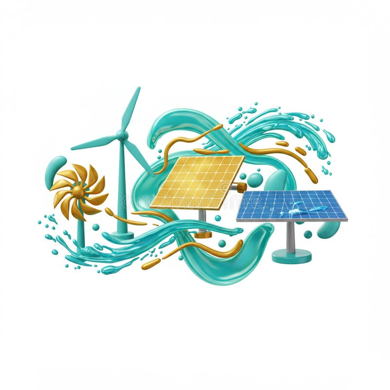 Illustration of Renewable Energy Elements Includes Wind Turbines, Solar ...