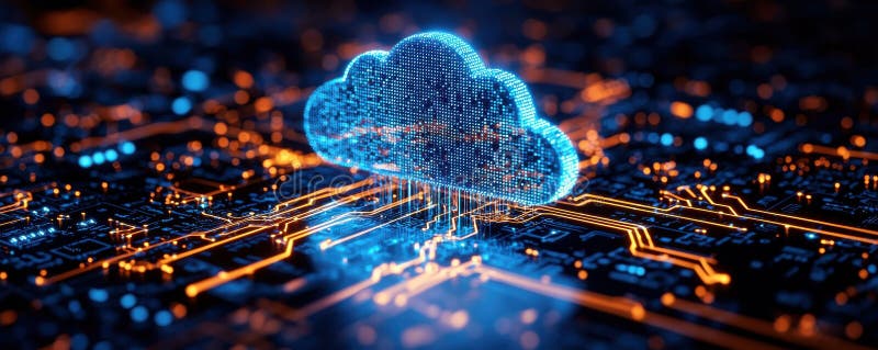 Digital Cloud Storage Concept with Data Flow and Technology Circuitry Stock Image - Image of ...