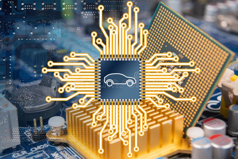 An Illustration Representing a Computer Circuit Board and a Car Chip ...
