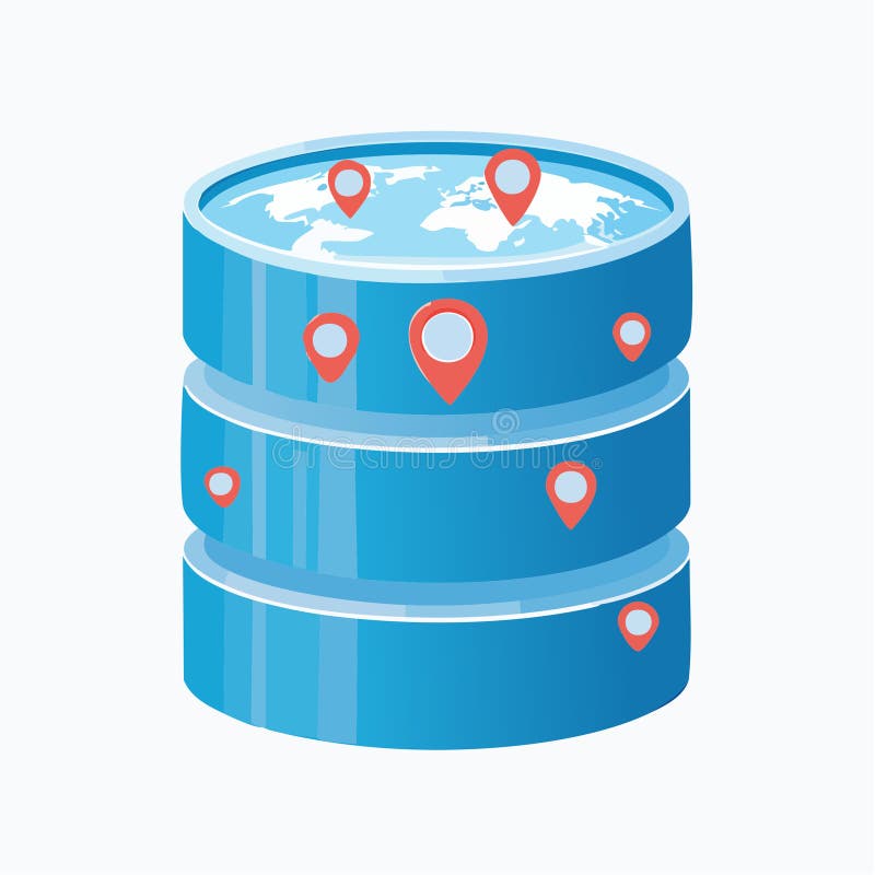 Global Database with Geolocation Map Pins Stock Image - Illustration of center, global: 413617191