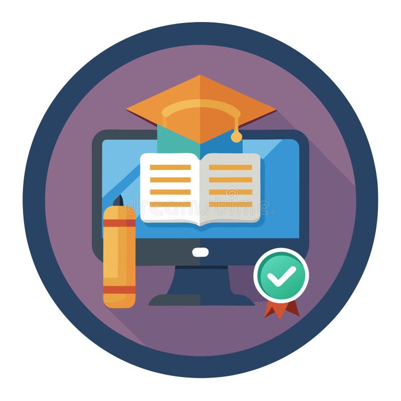 Online Education Concept with Graduation Cap, Book and Computer Screen ...