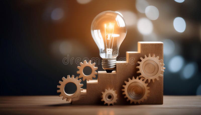 Progress and Development, Featuring Symbols Like a Staircase, Gears ...