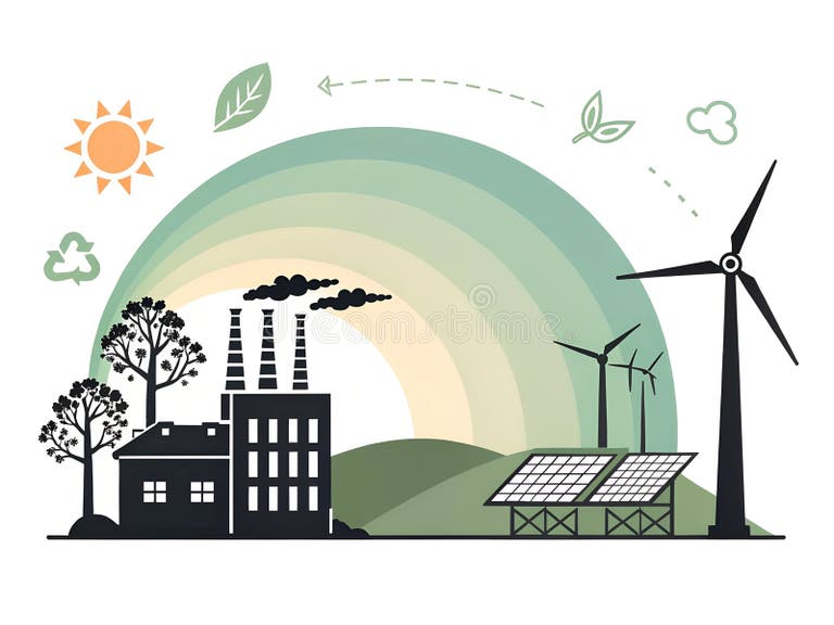 A Illustration Representing the Transition of Energy Sources,a Old ...