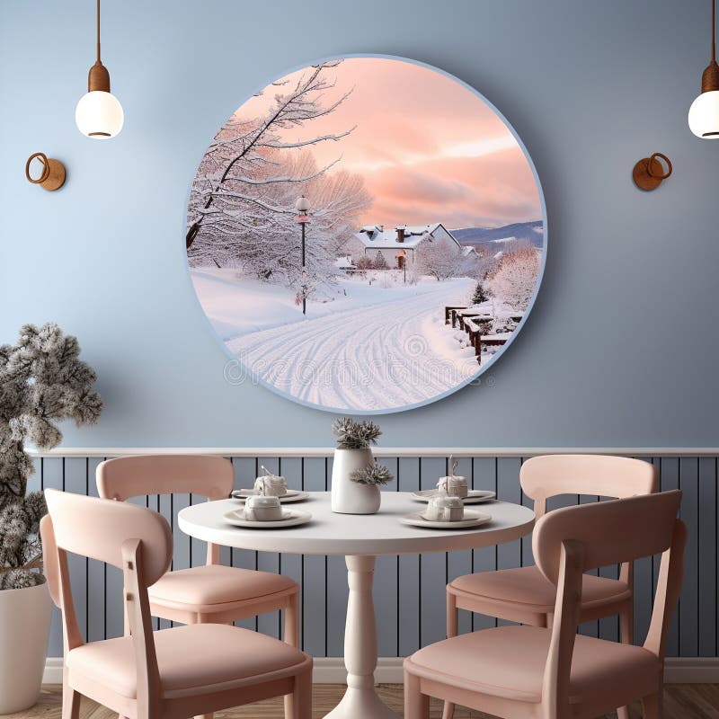 Illustration of Restaurant Wall Mockup for Round Wall Decor Small, Generative Ai Stock ...