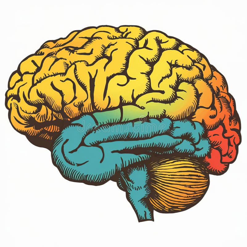 Human Brain with Multicolored Areas, Side View Stock Illustration ...