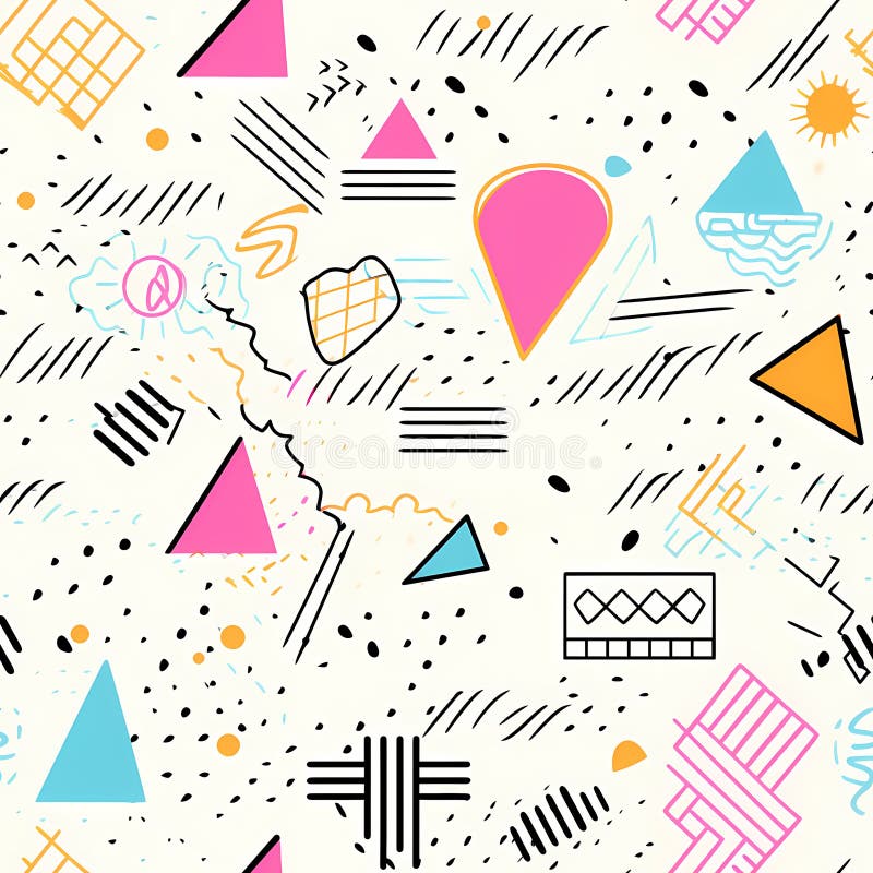 Illustration in Retro 80S Style, a Pattern of Colorful Shapes and Lines ...