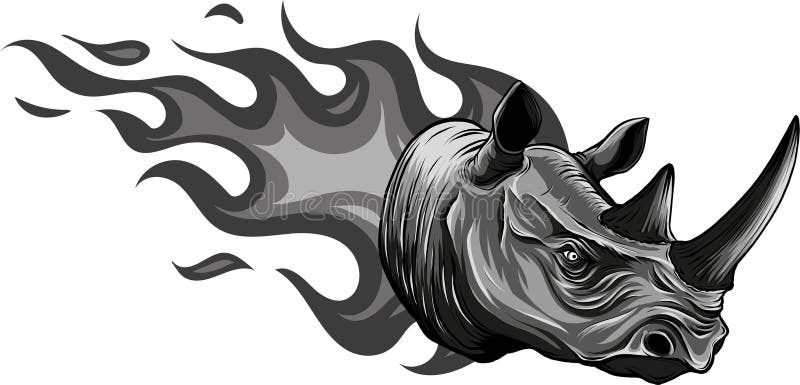 Monochromatic Illustration of Rhino Head Fire Logo Stock Vector ...