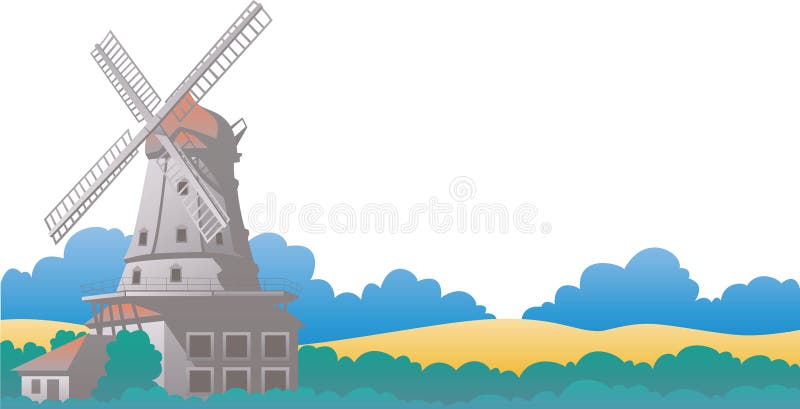 Illustration of Rice Fields with Windmills during the Day Stock Vector ...