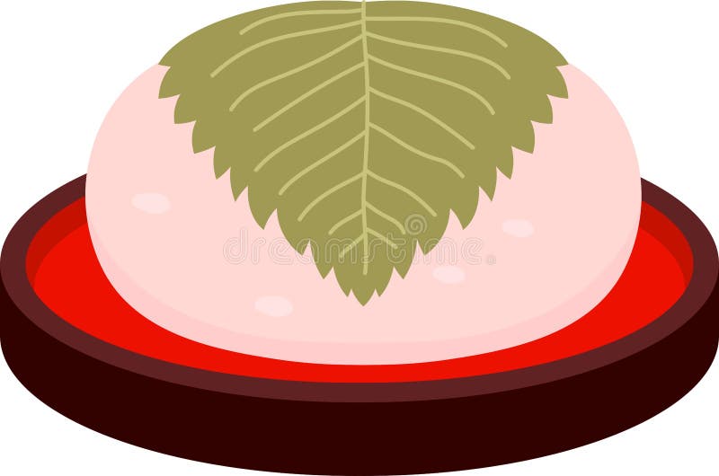 Cute Bean Paste Rice Cake Wrapped in a Cherry Leaf Stock Vector ...