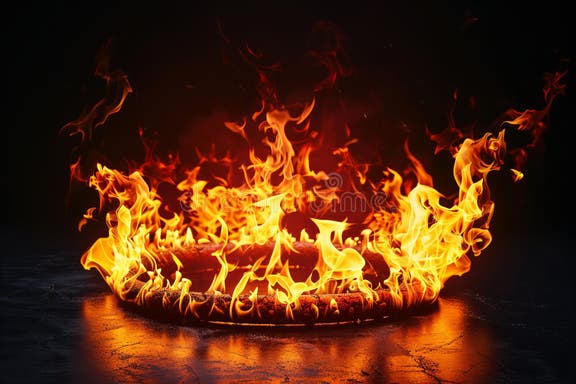 Illustration of Ring of Fire with Flames Around it on Black Background ...