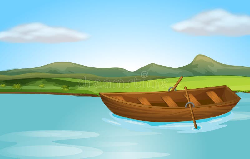 A river and a boat stock vector. Illustration of pond - 30055915