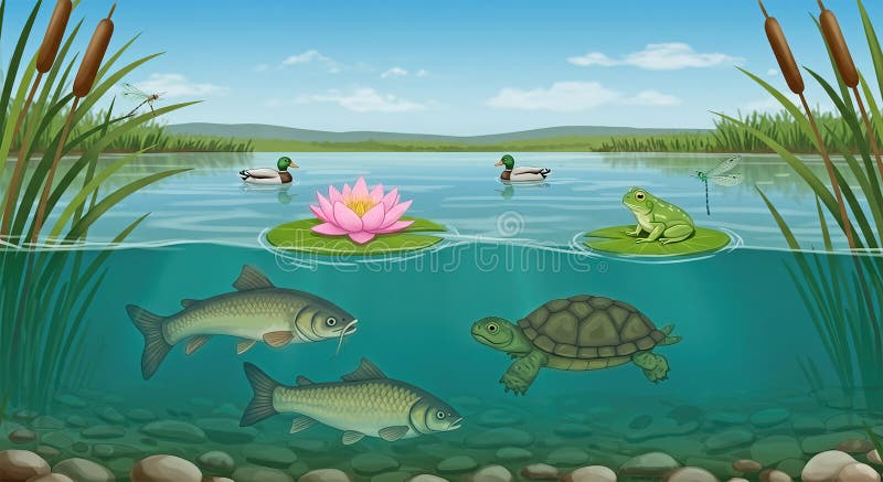 Illustration of a River Ecosystem Stock Illustration - Illustration of ...