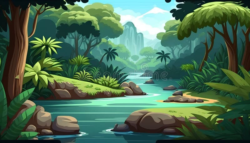 Jungle Waterfall River Clip Art Background Stock Illustrations – 150 ...