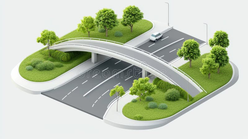 Illustration of a Road Crossing a Bridge in 3D. Stock Photo - Image of ...