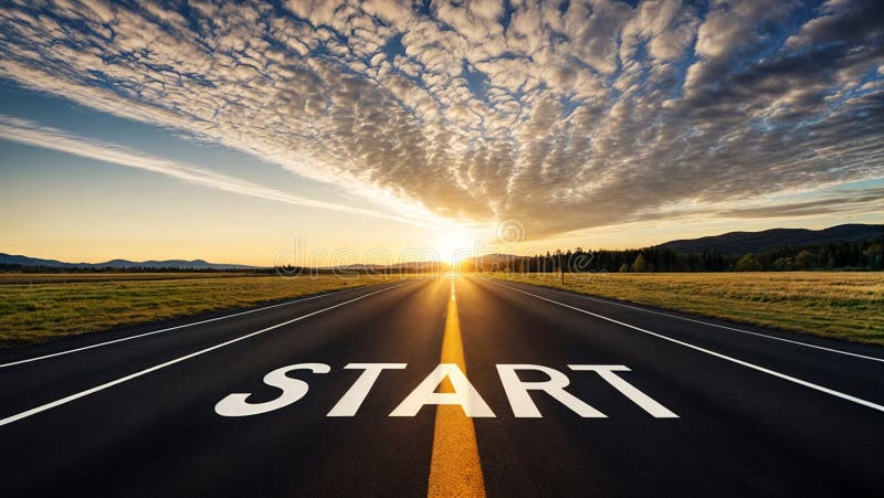 A Road Leading Towards the Sun with Word Text START Stock Illustration ...