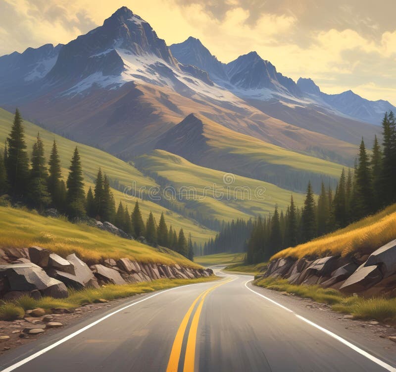 Illustration of Road in Wild and Scenic Landscape Stock Illustration ...