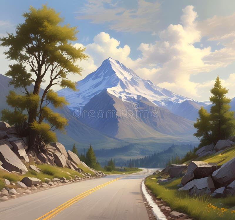 Illustration of Road in Wild and Scenic Landscape Stock Illustration ...