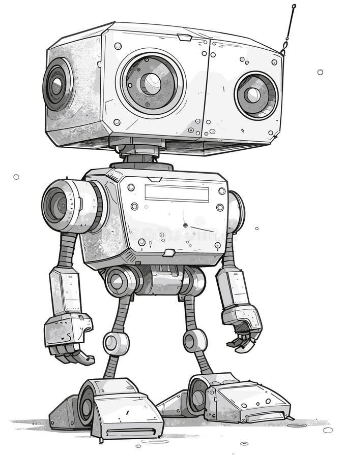 Illustration of a Robot with a Battery on a White Background. Stock ...