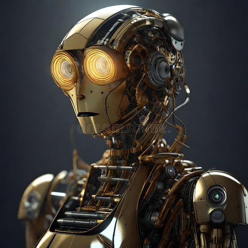 A Robot on a Dark Background with Light Effects Stock Illustration ...