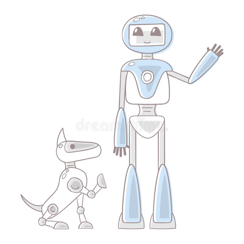 Illustration with Robot and Robot Dog Stock Vector - Illustration of ...