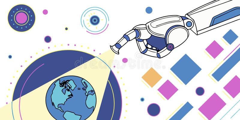 Illustration of Robot Hand Pointing at Earth Globe with Abstract ...