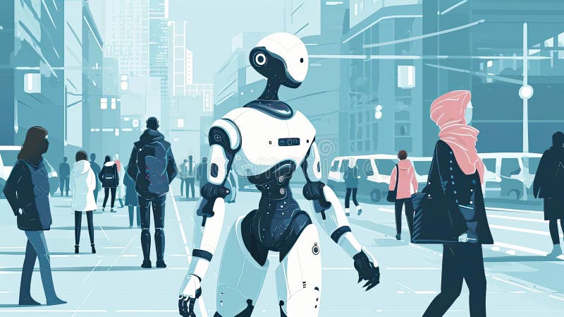 Illustration of a Robot Helping a Human Stock Illustration ...