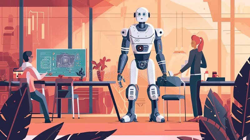 Illustration of a Robot Helping a Human Stock Illustration ...