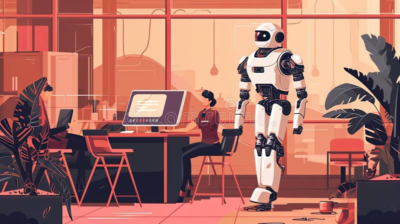 Illustration of a Robot Helping a Human Stock Image - Image of device ...