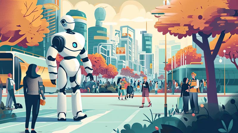 Illustration of a Robot Helping a Human Stock Illustration ...