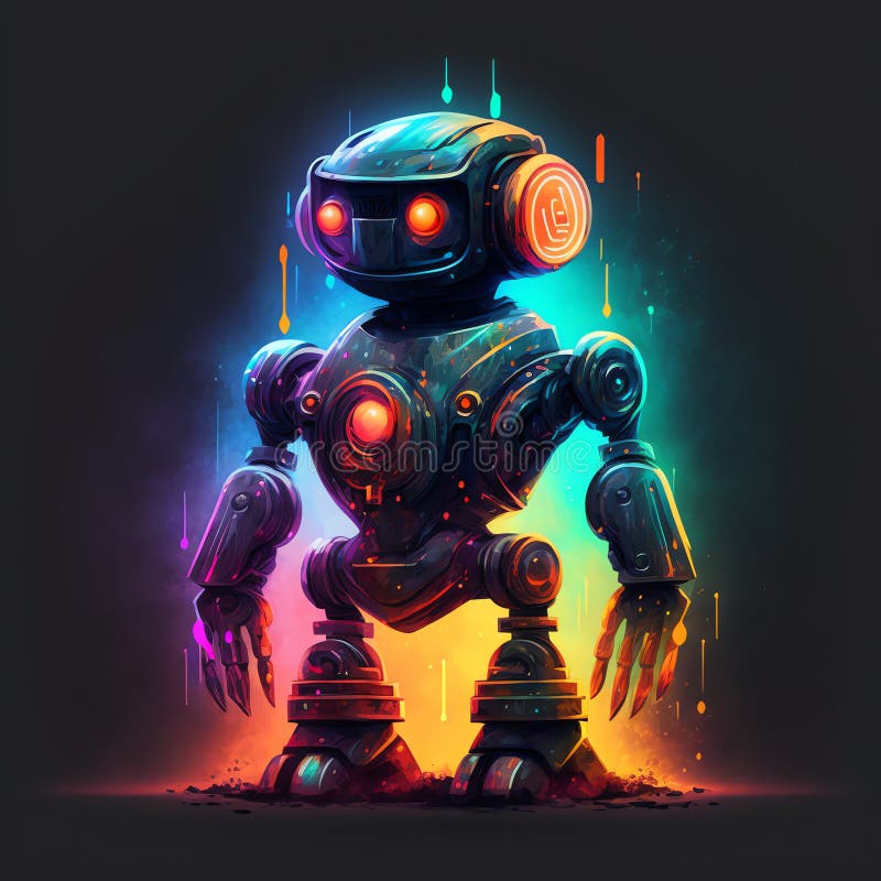An Illustration of a Robot with Red Eyes and Rainbow Colored Light ...