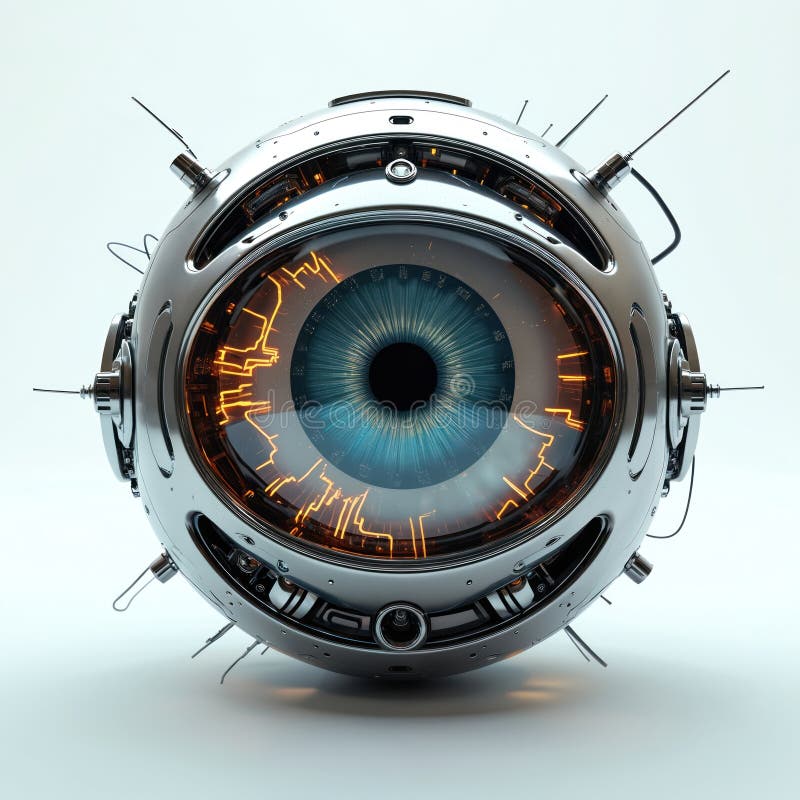 Illustration of Robotic Eye with Metallic Details Glowing Circuitry ...