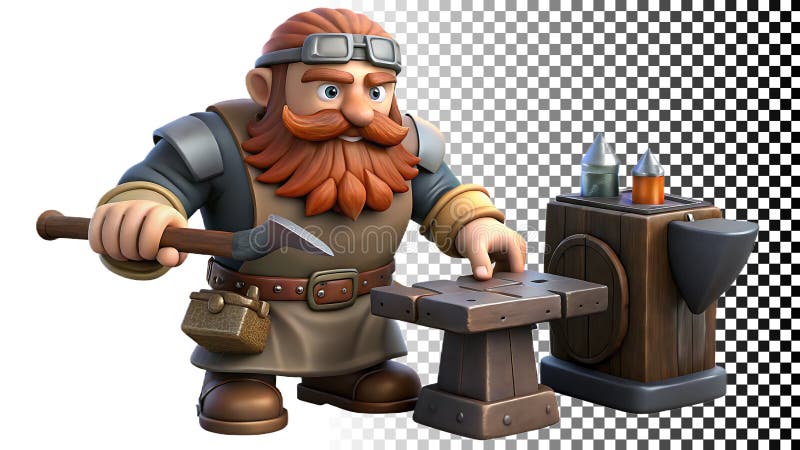 Brave Dwarf Blacksmith Character, Working Metal in Fantasy Setting Png ...
