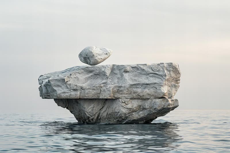 Illustration of Rock Balanced on Top of the Ocean with a Balance Scale ...