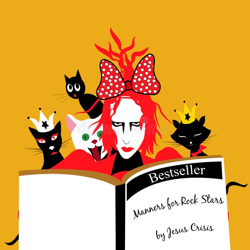 Illustration of a Rock Star Reading a Book with His Cats about Manners ...